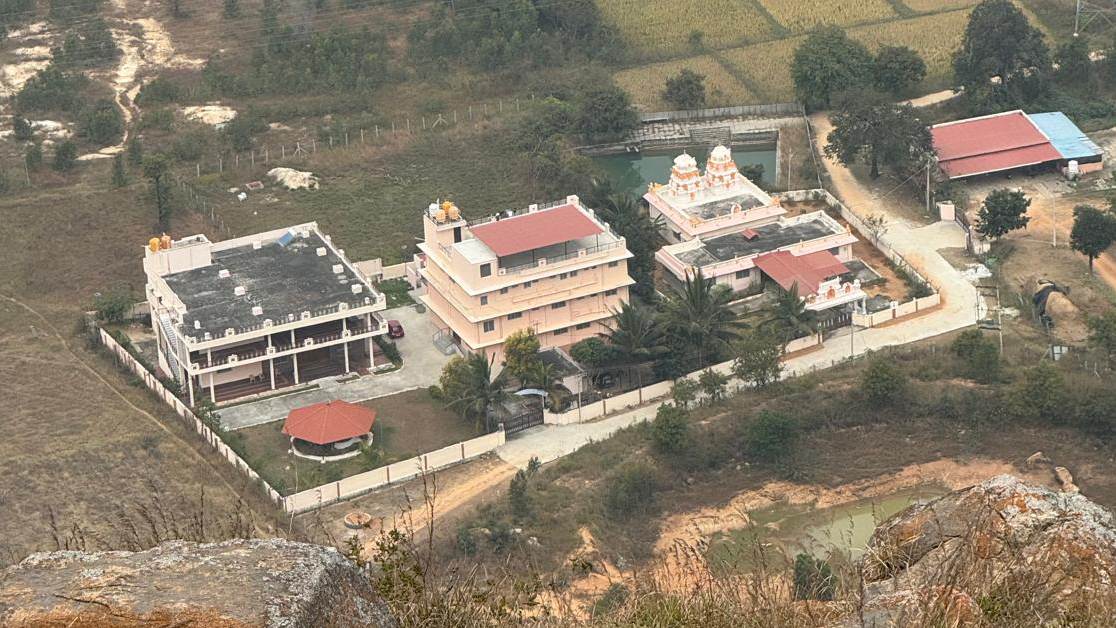 DSM Shri Shivabalayogi Ashram from the top of Vrishabadri mountain ...