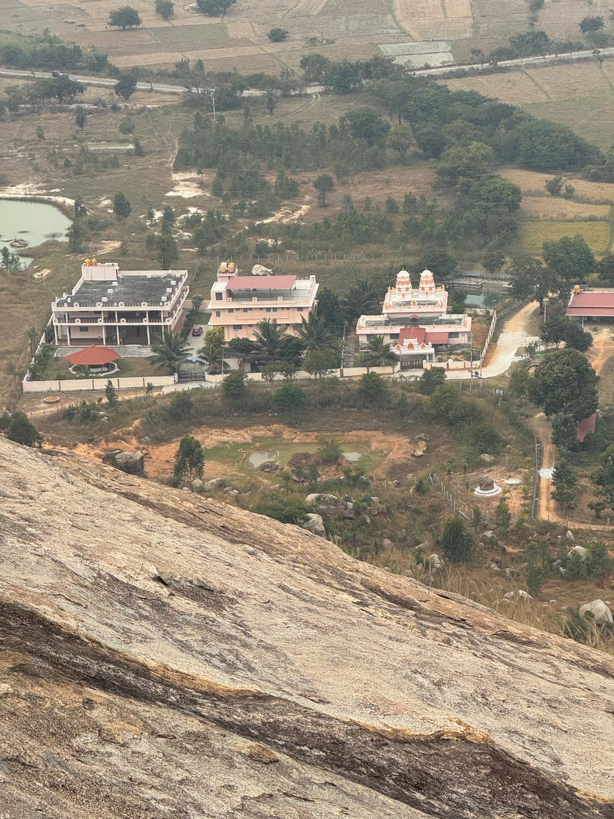 DSM Shri Shivabalayogi Ashram from the top of Vrishabadri mountain ...